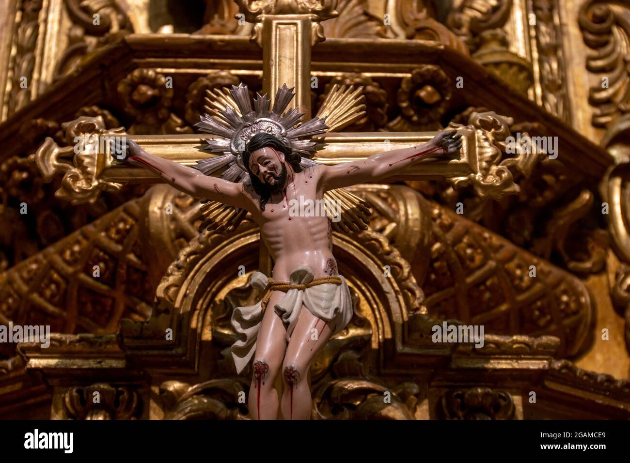 Jesus statue in a Christian church of Carmo, located in Faro city ...