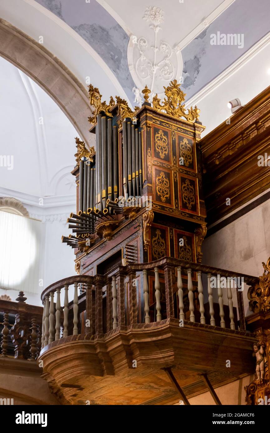 Beautiful ancient pipe organ on the Church of Carmo interior, located ...