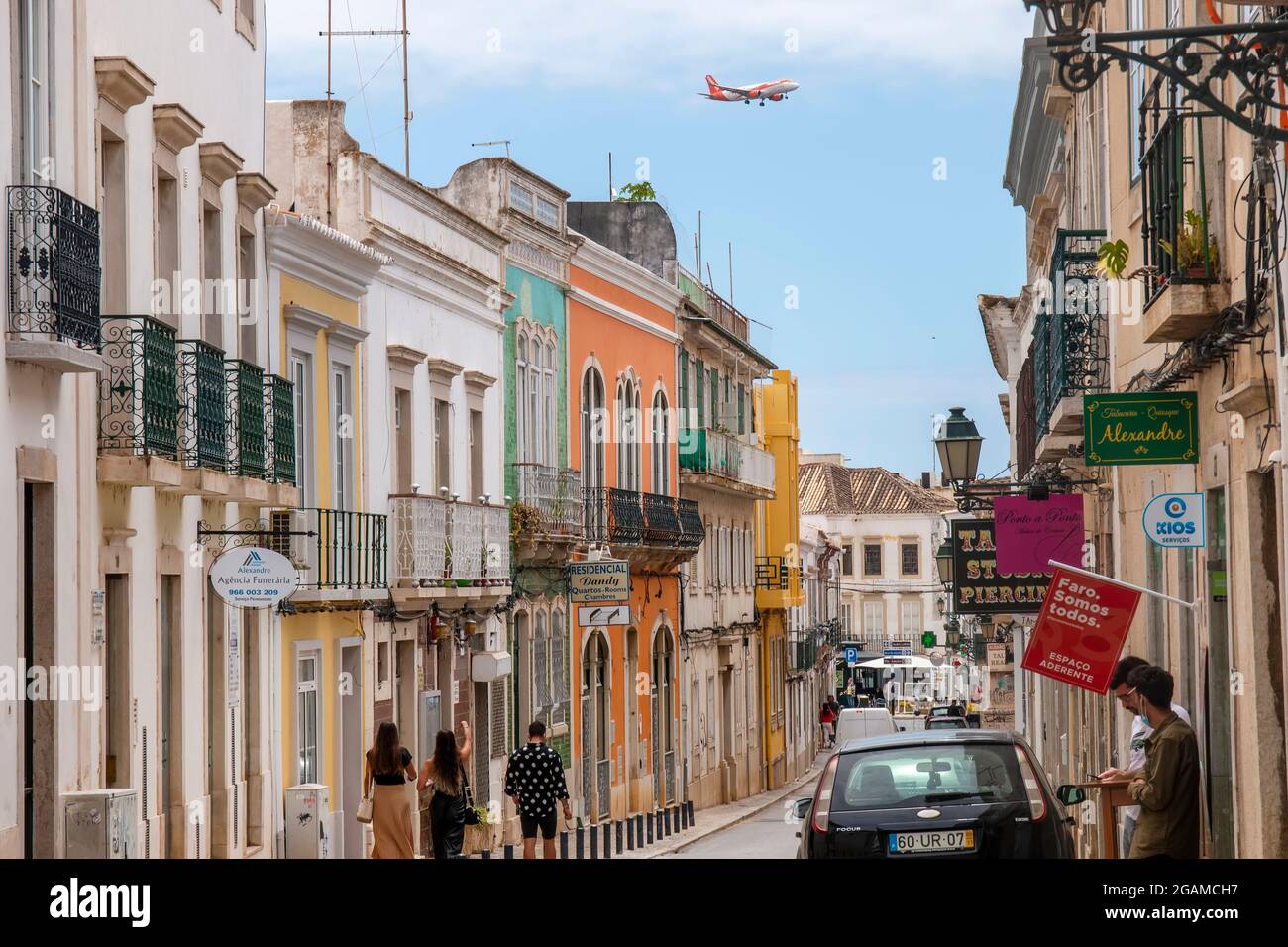 FARO, PORTUGAL - june 2021: Close view of Typical Portuguese buildings ...