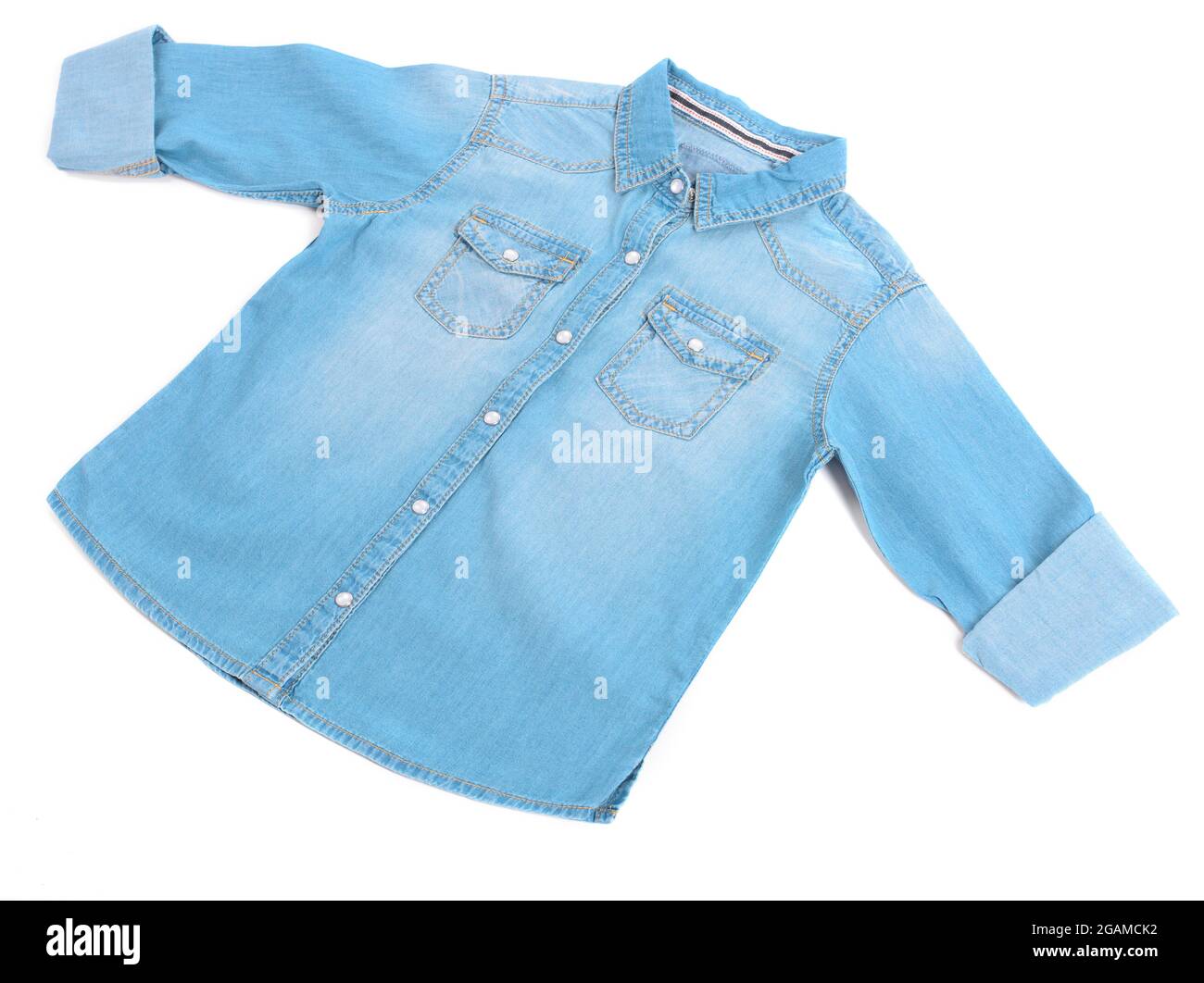 Blue denim shirt isolated on white background Stock Photo - Alamy