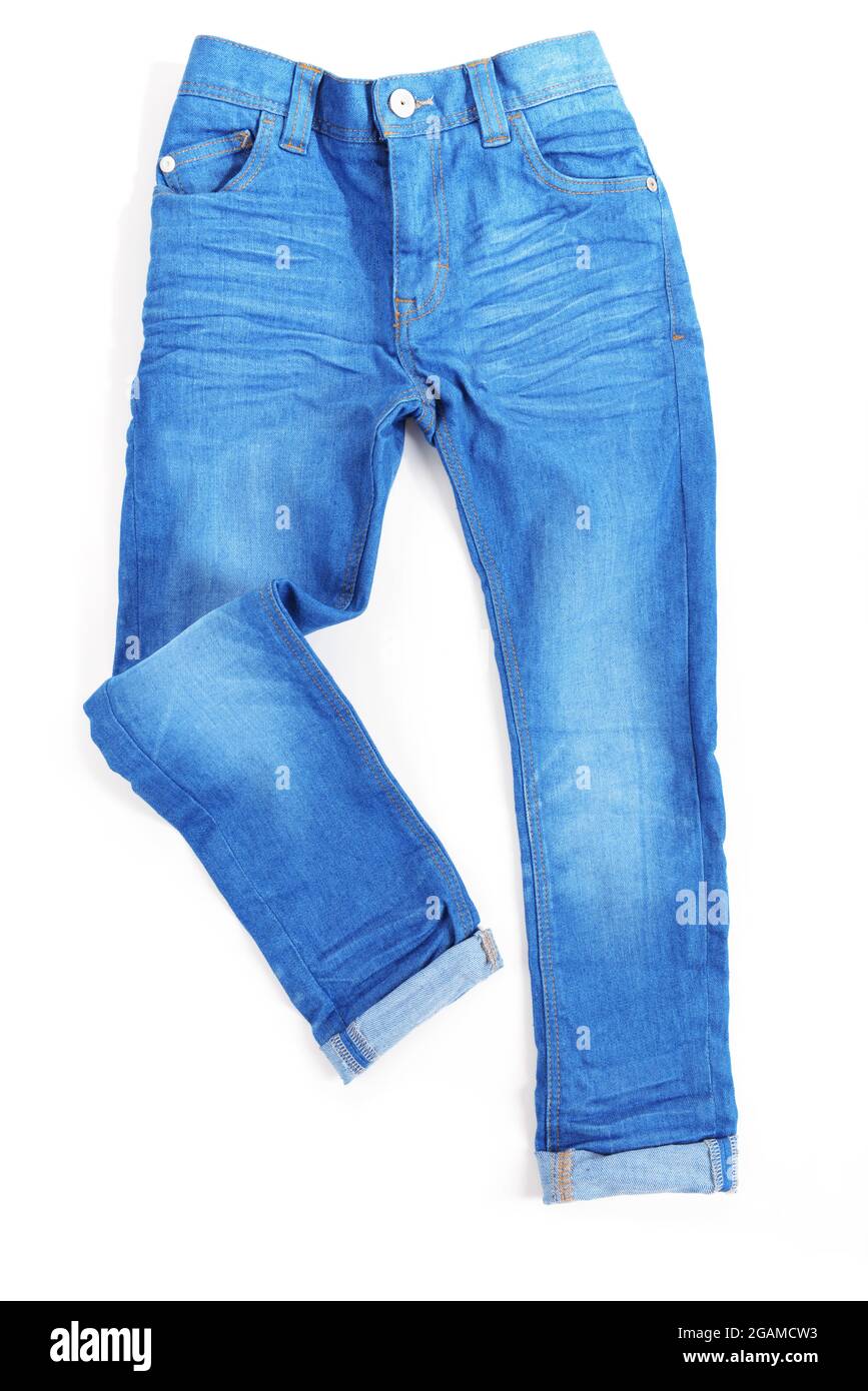 Blue jeans isolated on white background Stock Photo - Alamy