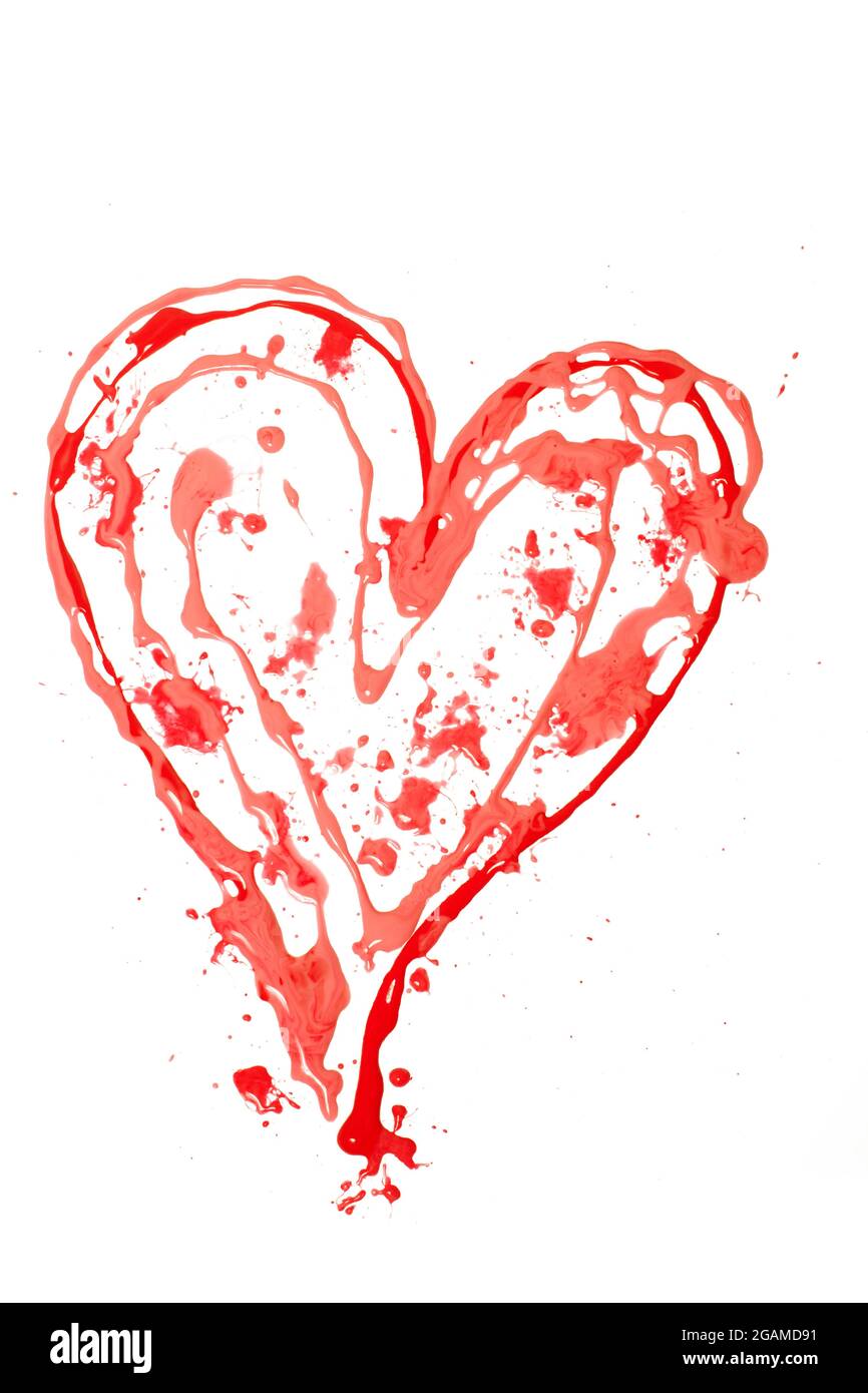 Heart in drip ink stain drops isolated on a white background Stock ...