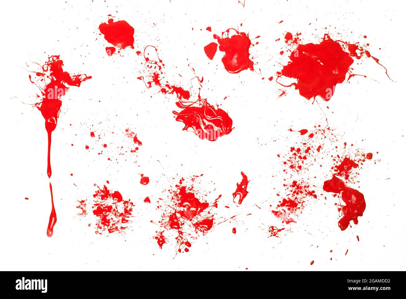 blood stain drops isolated on a white background Stock Photo - Alamy