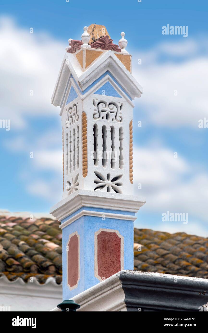 View of the traditional portuguese Algarve chimney, with beautiful ...