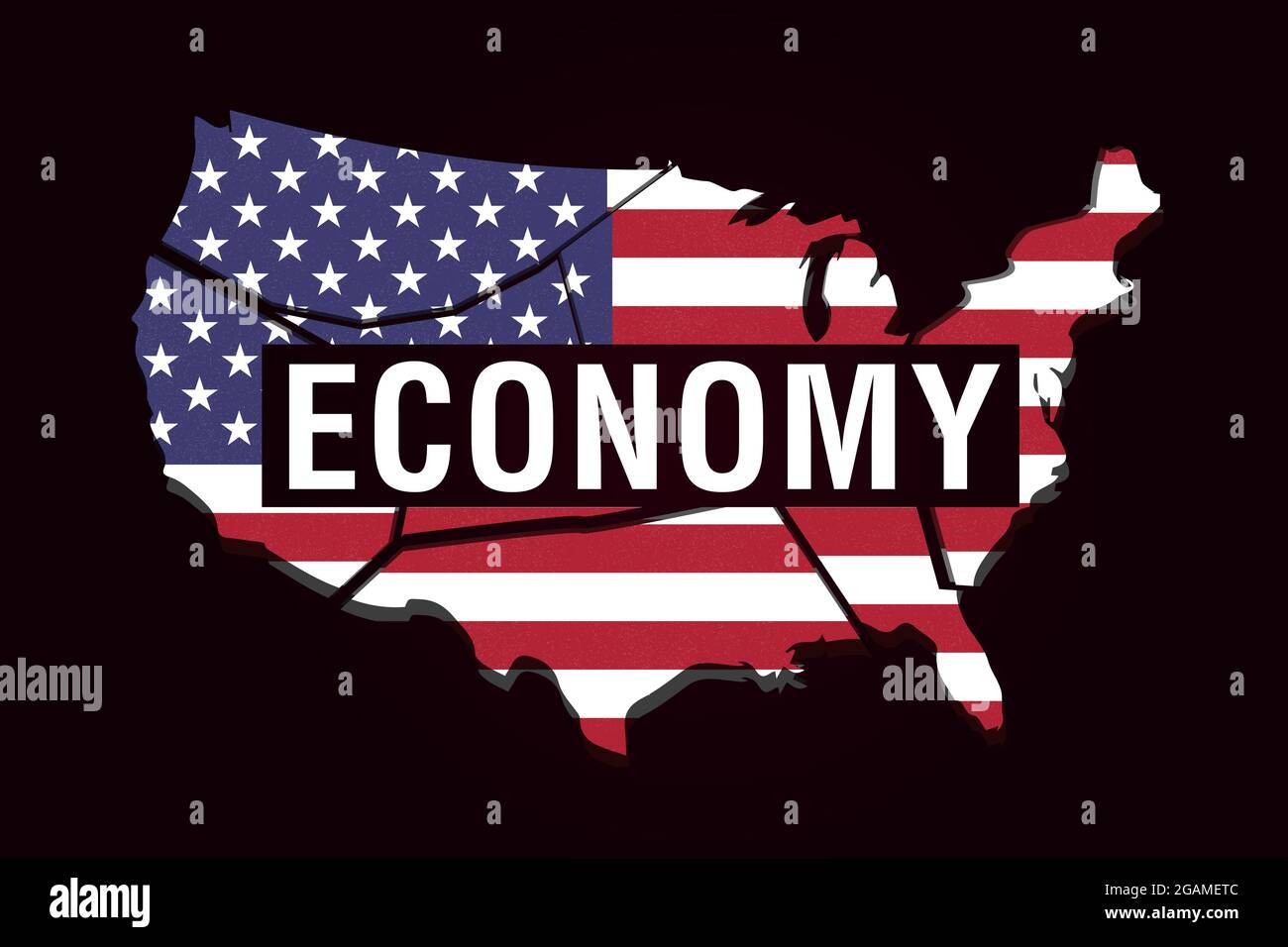 United States Economy Destruction Concept with 3D Rendered Broken Map ...