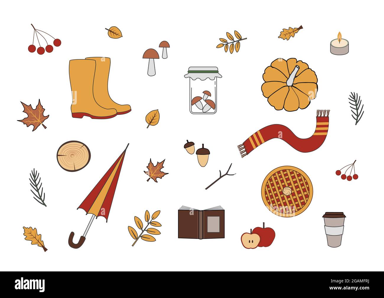 Autumn icon and flat objects set. Vector illustration Stock Vector ...
