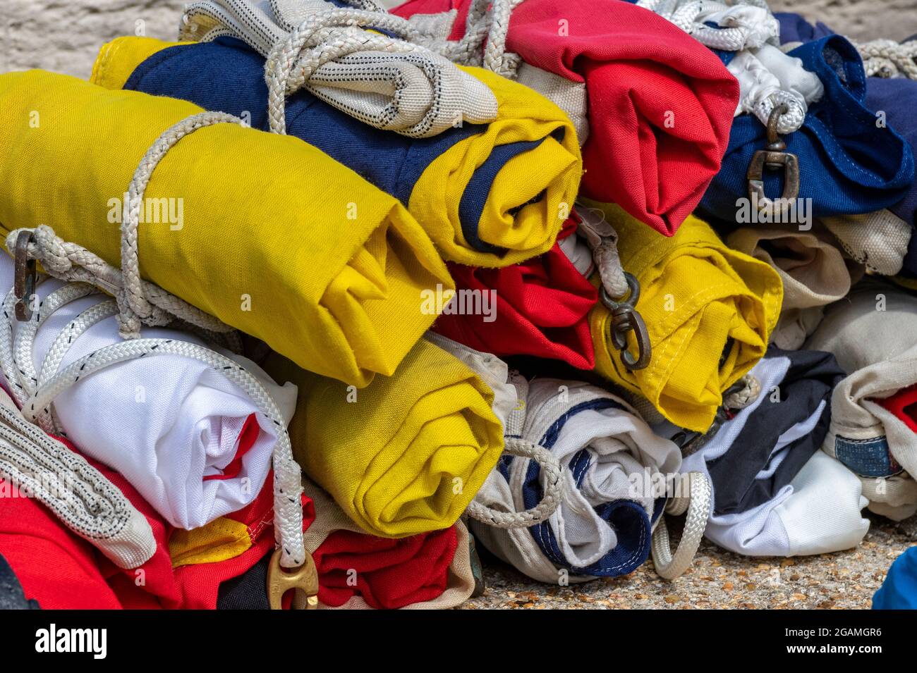 Colourful yachting flags, coloured semaphore flags, maritime flags ...