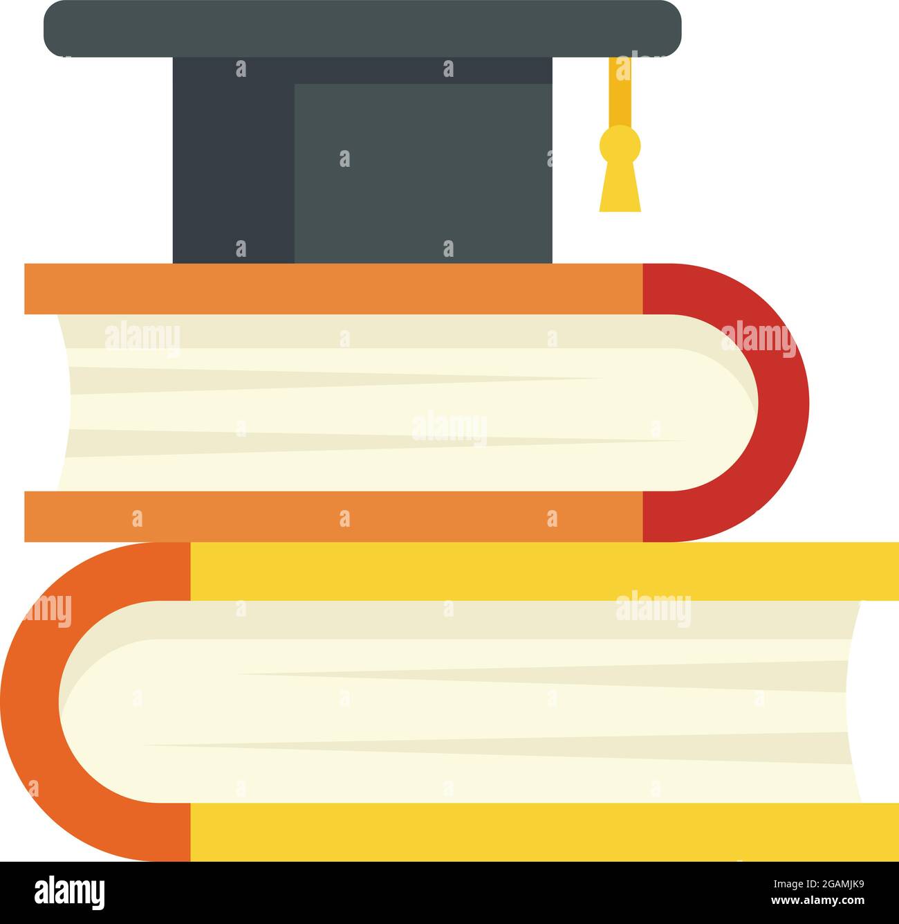Graduation hat on books icon. Flat illustration of graduation hat on ...