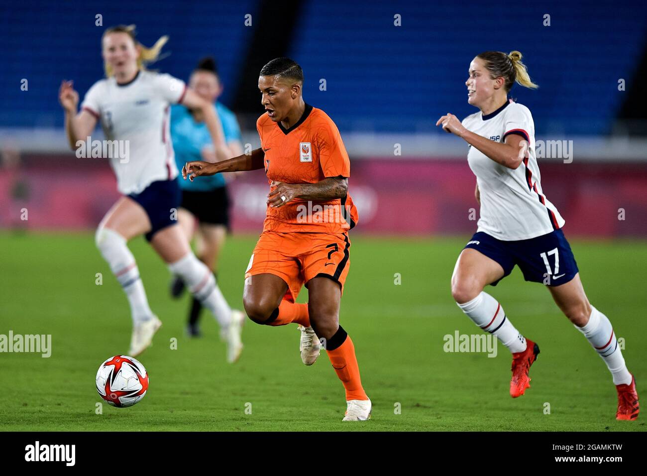 Shanice van de Sanden of the Netherlands and Abby Dahlkemper of the ...