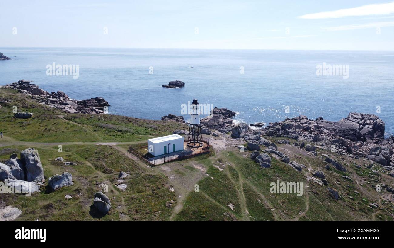 Penninis Head Lighthouse - Isles of Scilly - Aerial photography Stock ...