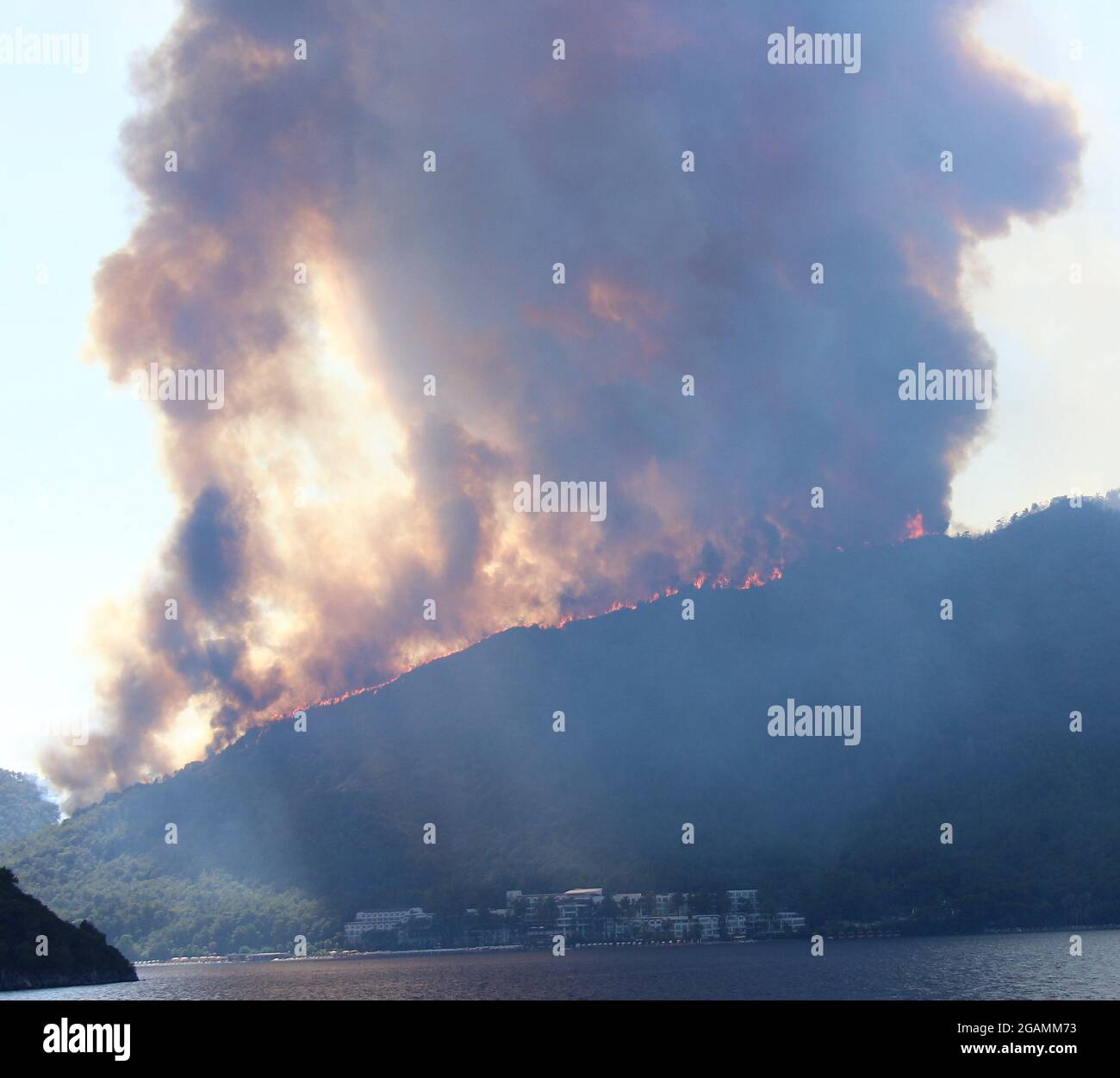 Smoke and flames rise from a forest fire in Marmaris district in Mugla ...