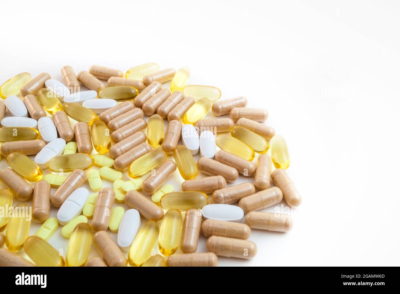 Different pills capsules pills on white isolated background Stock Photo ...