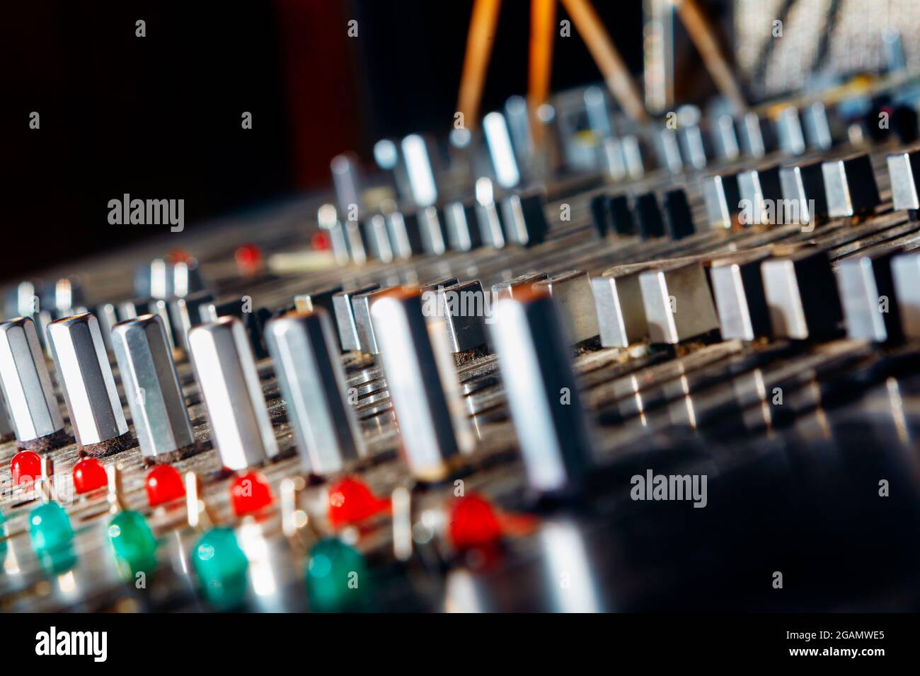 Analog mixing console . Retro musical studio . Faders and buttons Stock ...