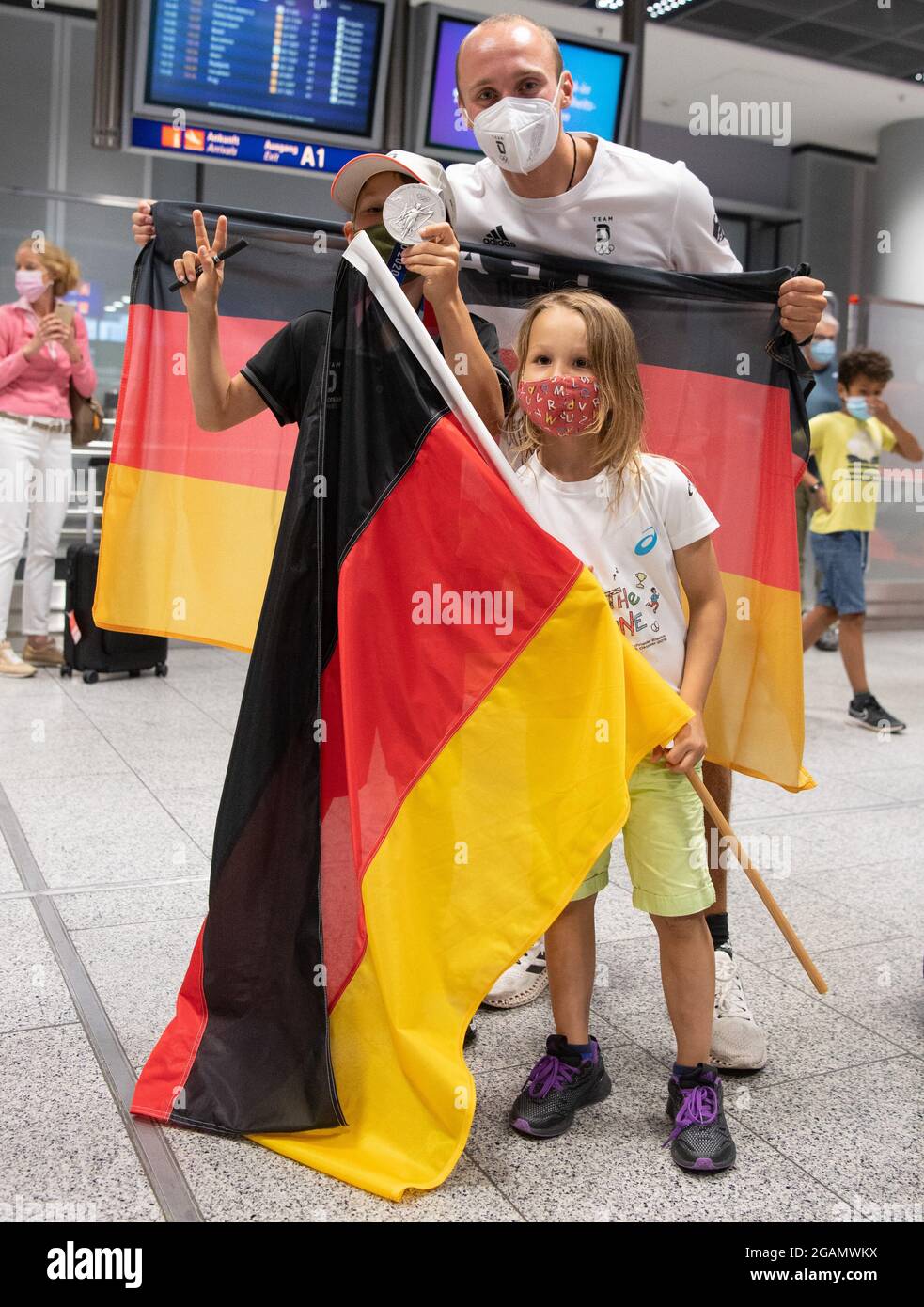31 July 2021, Hessen, Frankfurt/Main: Rowing silver medalist Jonathan Rommelmann in Tokyo is ...