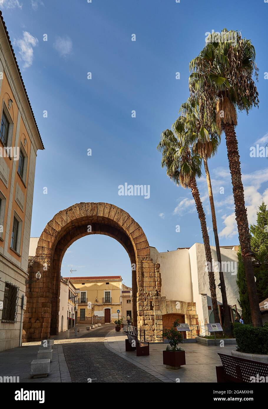 Arch of Trajan in Merida. Downtown of Merida, province of Badajoz ...