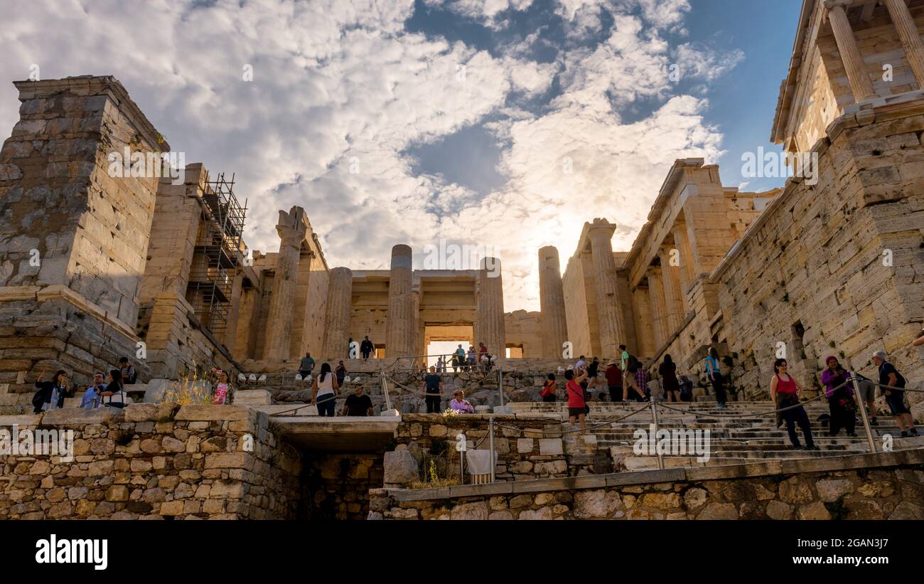 Propylaea of famous Acropolis in Athens, Greece. Entrance to Acropolis ...