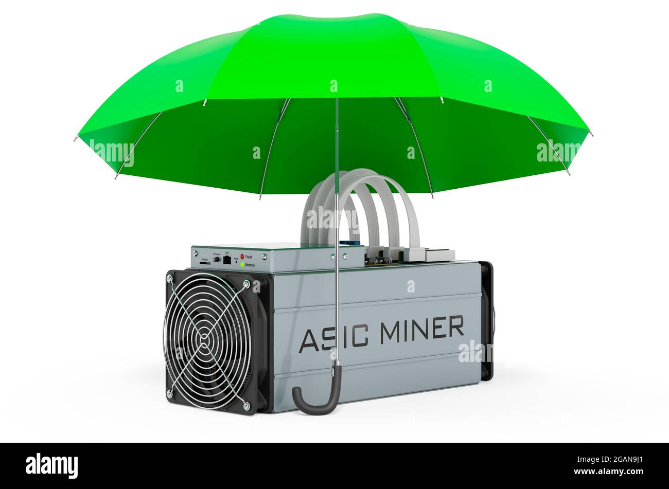 ASIC miner under umbrella, 3D rendering isolated on white background Stock Photo - Alamy