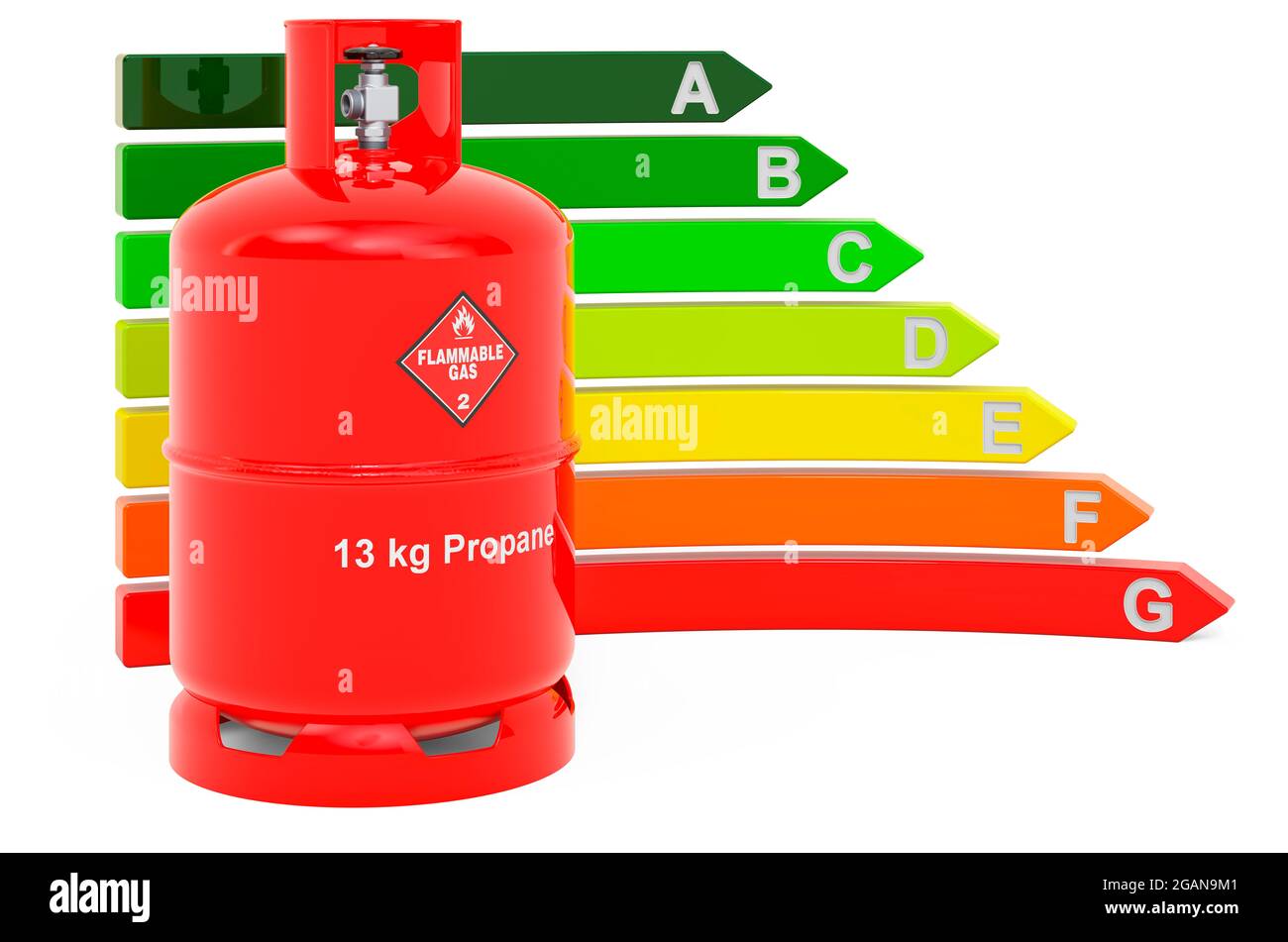 Propane gas cylinder with energy efficiency chart, 3D rendering ...