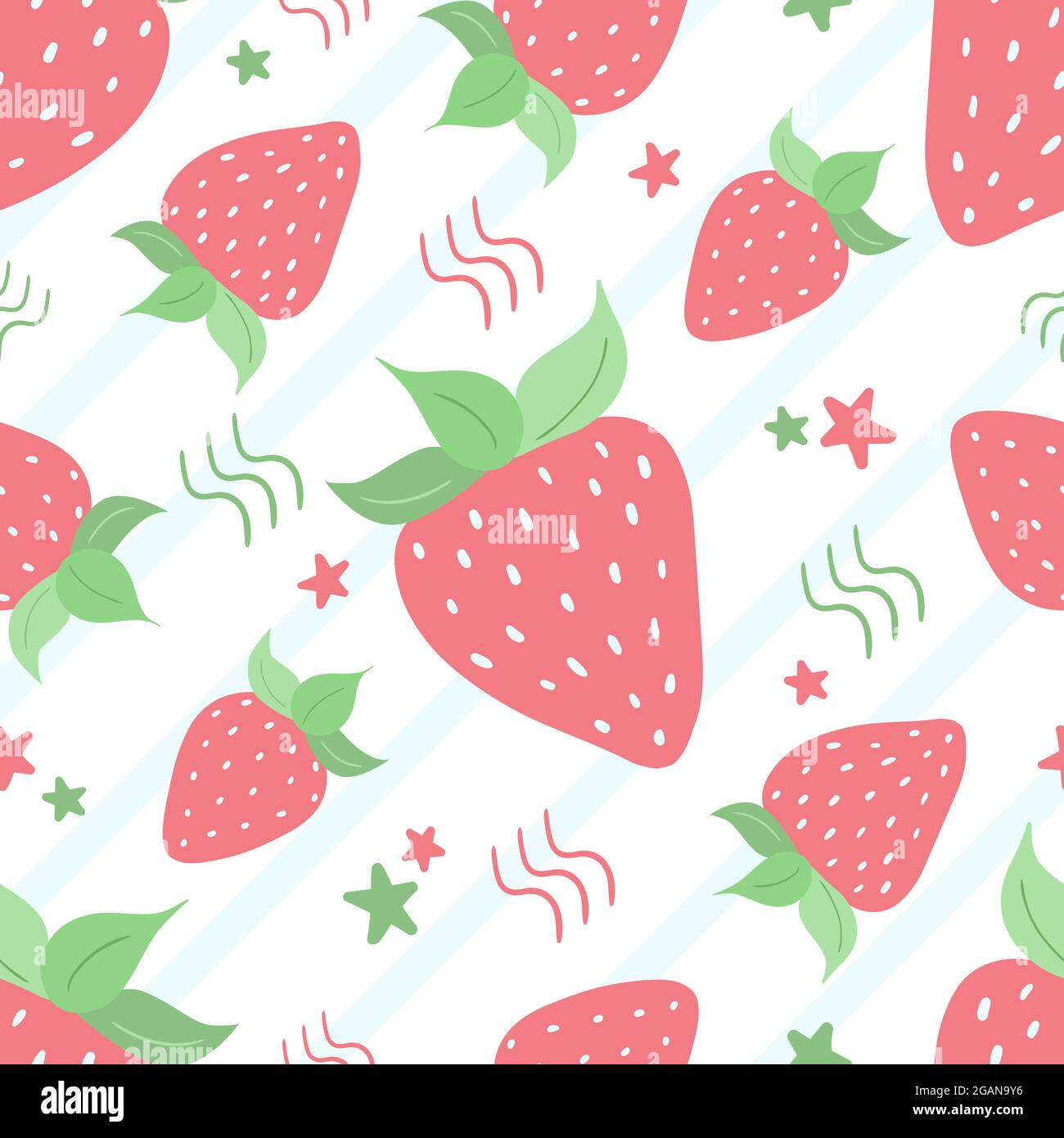Hand drawn pink strawberry doodle seamless pattern with lettering ...