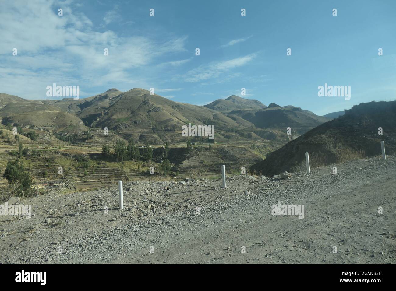 Colca Canyon Peru landscape road markings marking weather farm farmers ...
