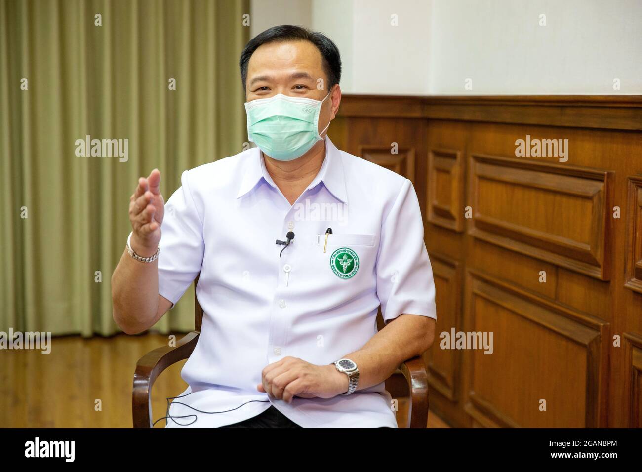 Bangkok, Thailand. 29th July, 2021. Thai Deputy Prime Minister Anutin Charnvirakul speaks during ...