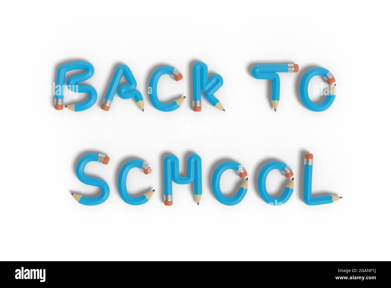 Text "back to school" with pencils isolated on white background. 3d ...