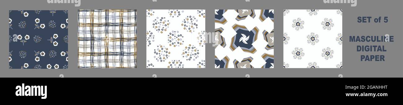Masculine geometric digital papers collection. Classic retro geo shape ...