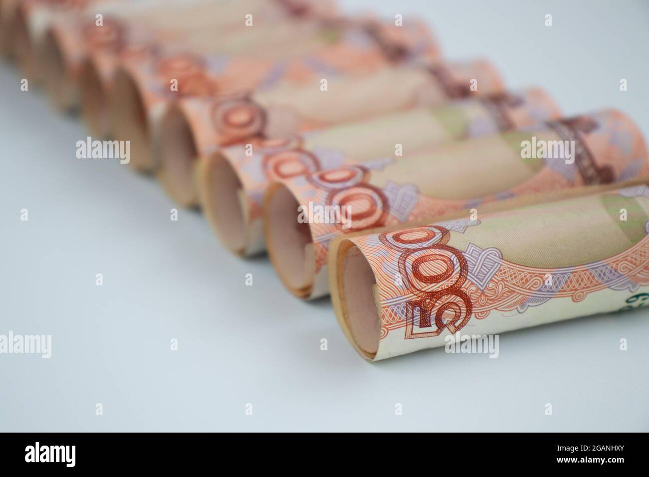 Russian 5000 banknotes closeup. Money background. Selective focus Stock ...