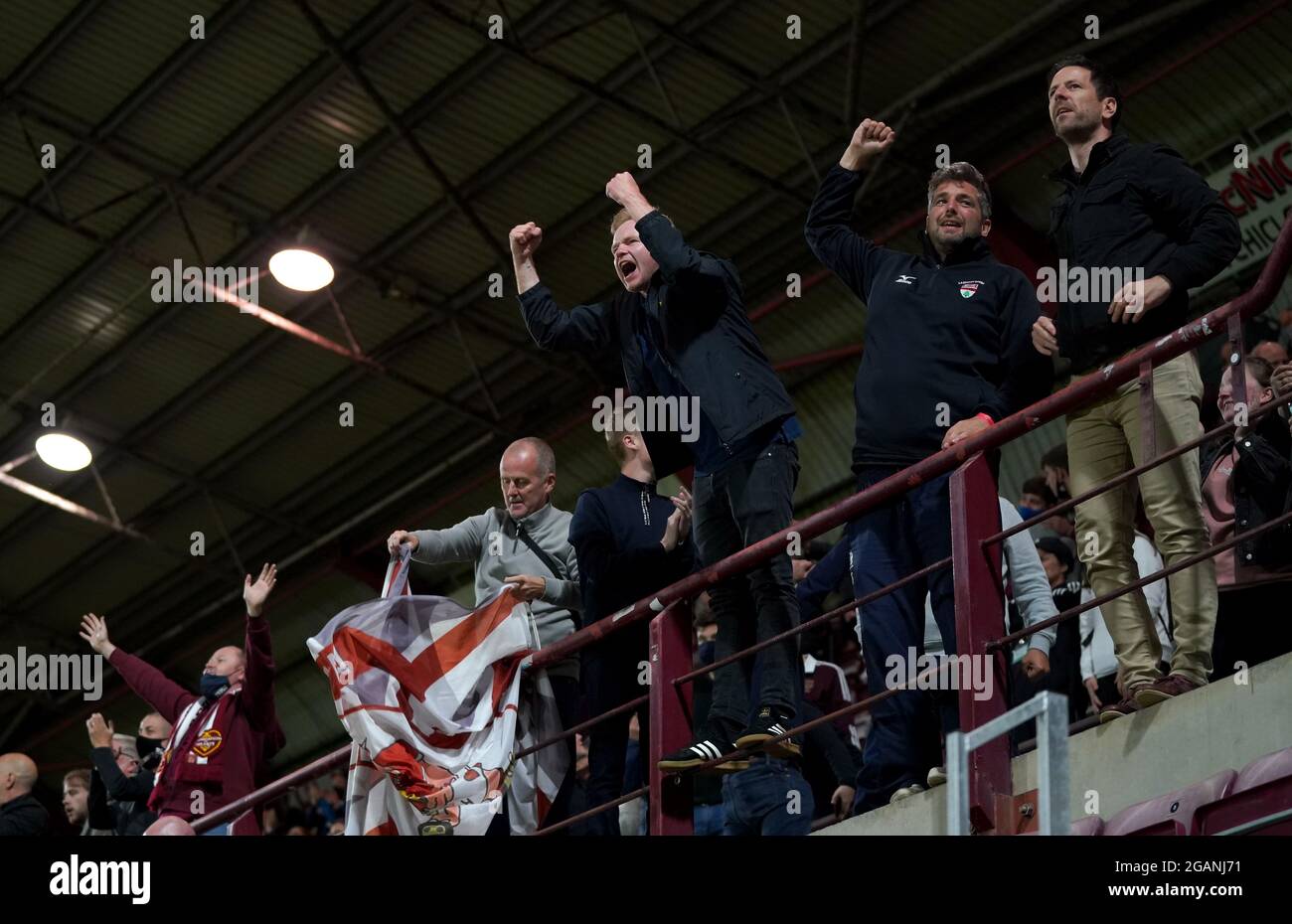 Hearts fans celebrate during the cinch Premiership match at Tynecastle ...