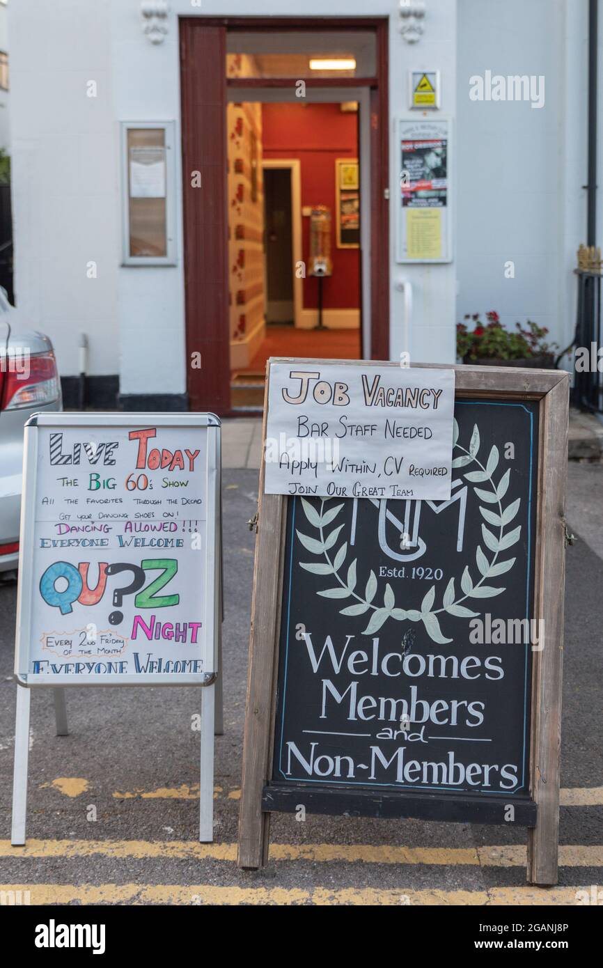 31st July, 2021. Southend on Sea, UK. Job vacancy, staff needed, sign ...