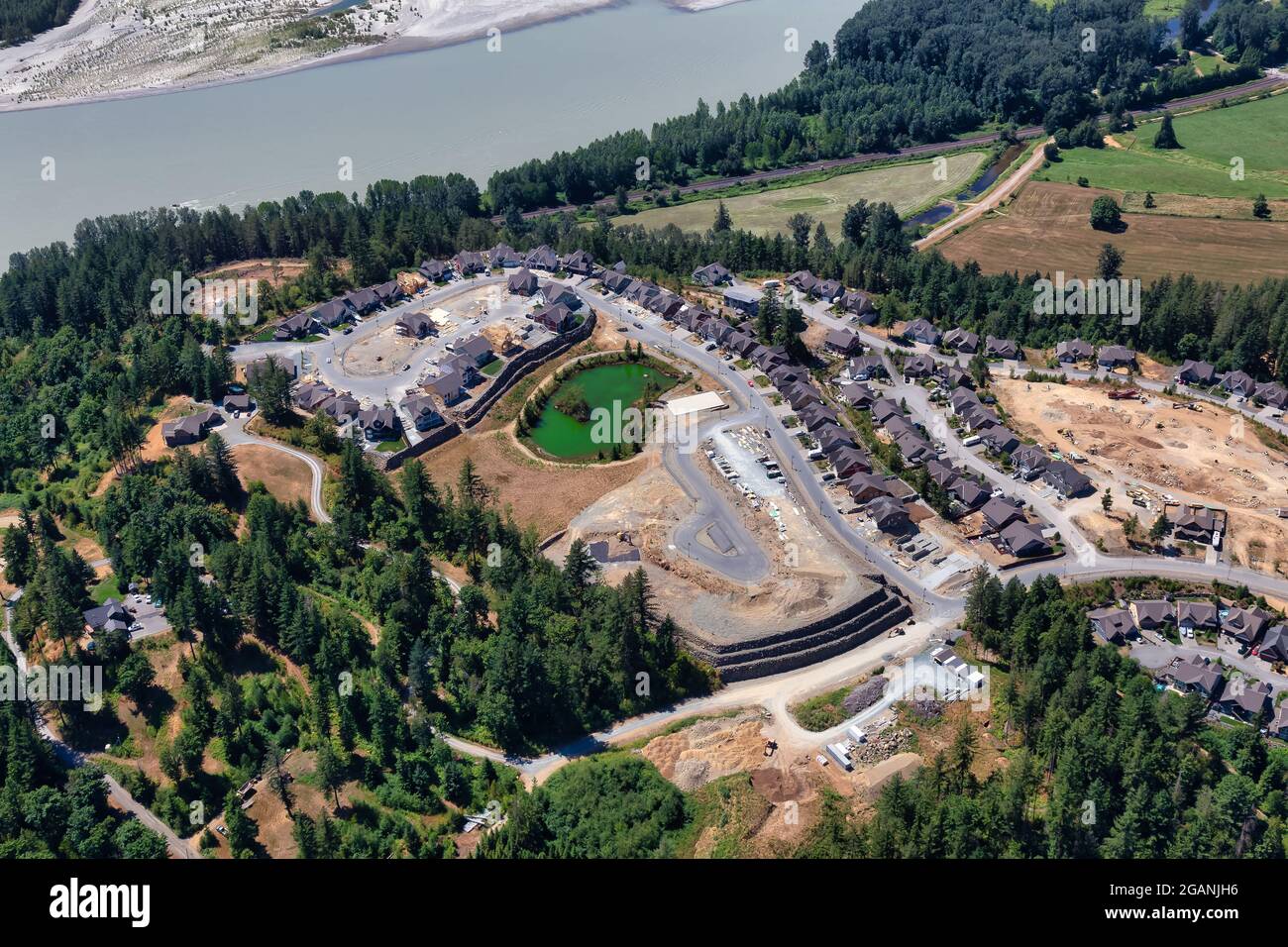 Aerial View of Residential Homes and Construction Site on a hill Stock ...