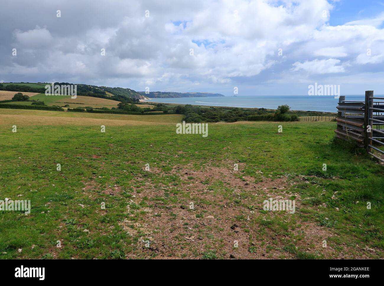 Fields and meadows overlooking Slapton Ley in South Devon Stock Photo ...