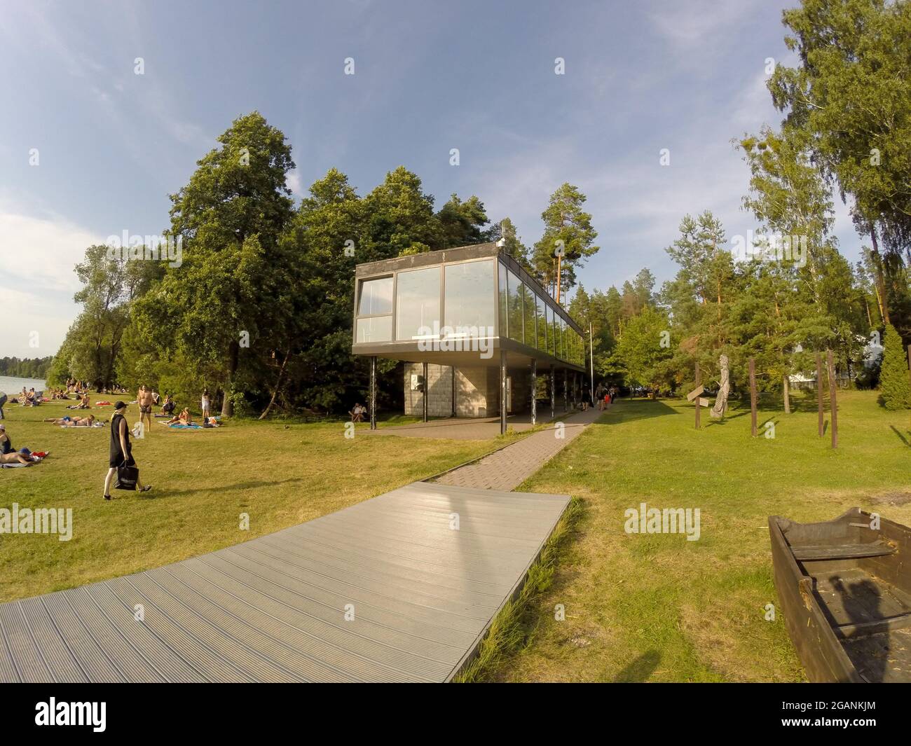Lazdijai, Lithuania - July 31, 2021: Dusia lake beach in Lazdijai ...