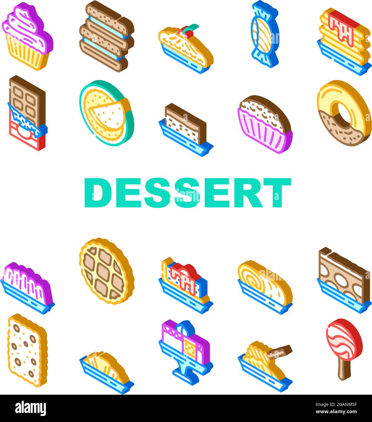 Dessert Delicious Food Collection Icons Set Vector Stock Vector Image ...