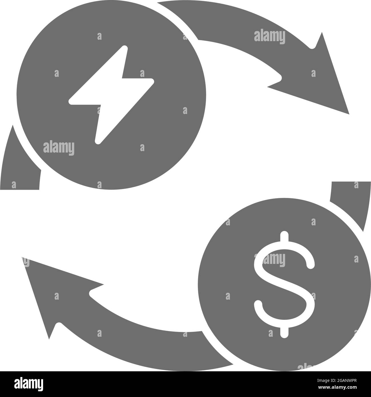 Purchase and sale of electricity, energy and money exchange gray icon ...