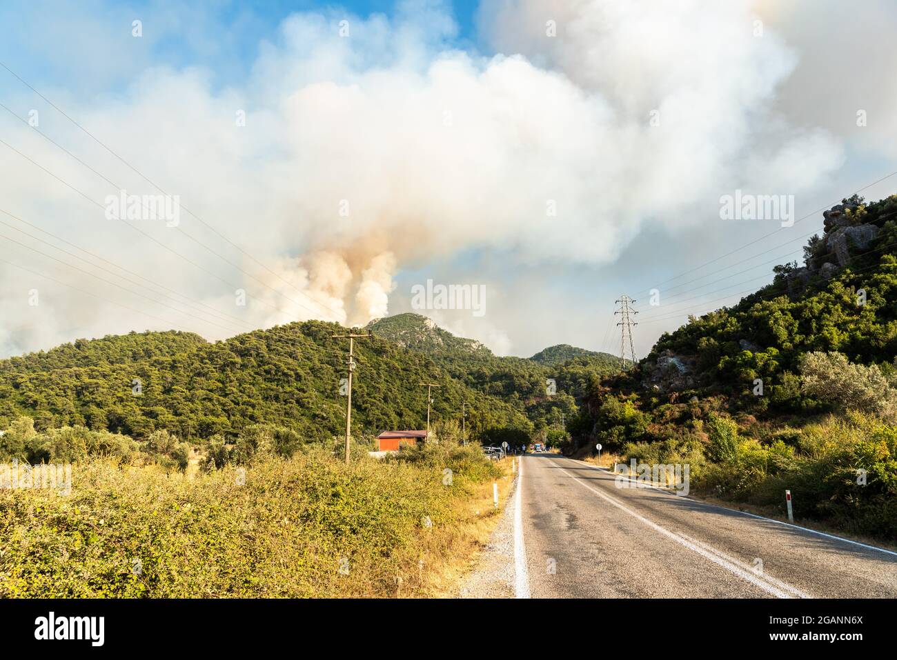 Marmaris, Mugla, Turkey – July 31, 2021. Smoke from a forest fire ...