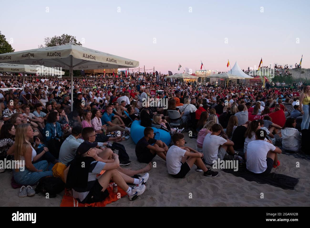 Pärnu, Estonia - July 11, 2021: Large crowd of fans cathered together ...