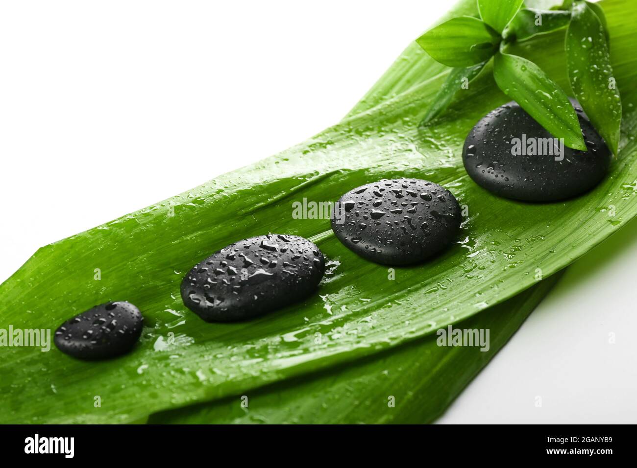 Hot spa stones with bamboo, isolated on white Stock Photo - Alamy