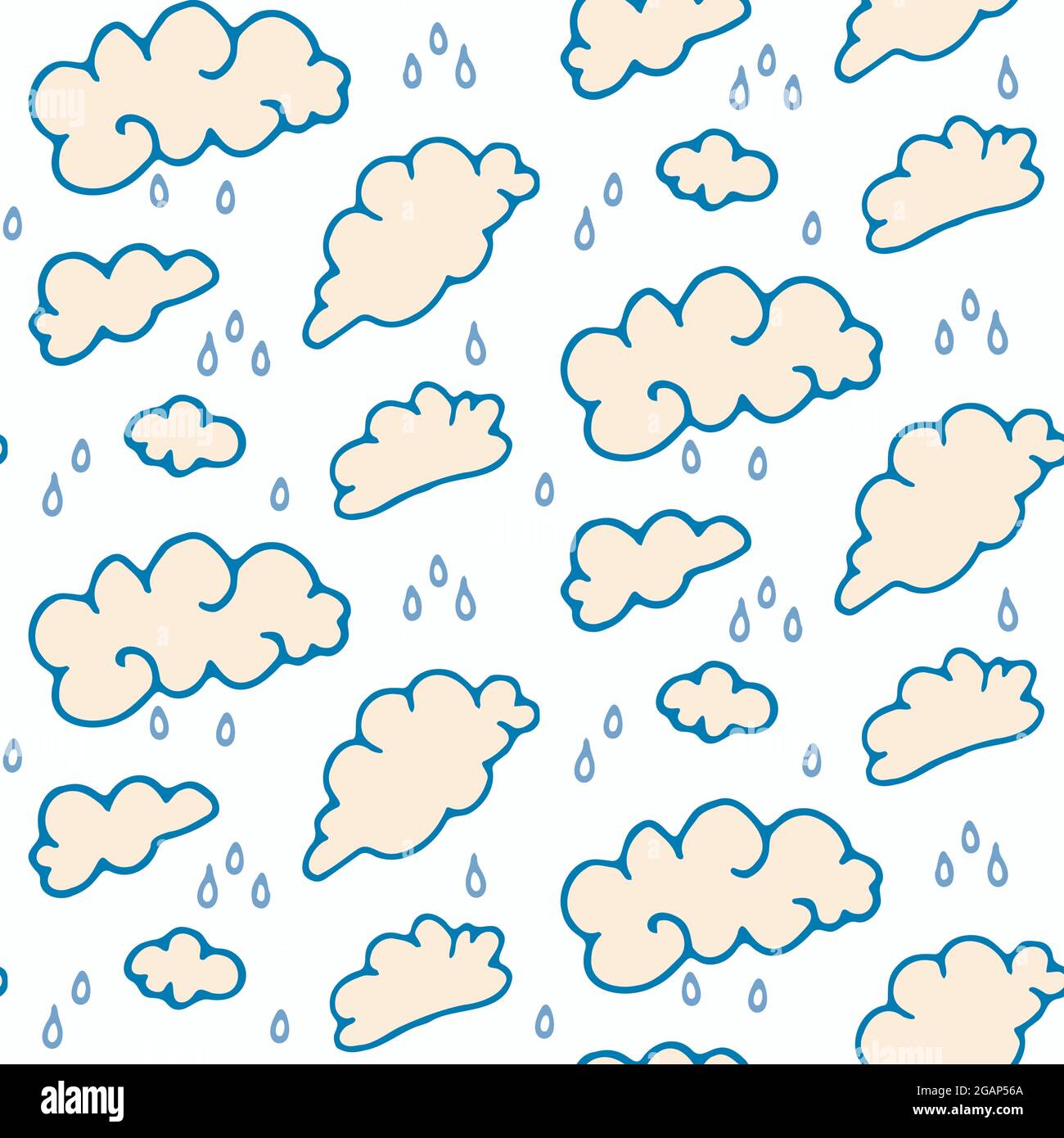 Seamless cartoon rain cloud doodle pattern. Whimsical minimal gender ...