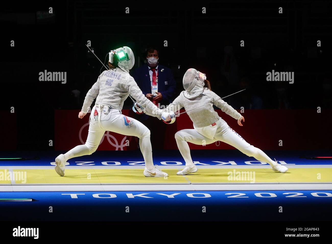 Tokyo, Japan, 31 July, 2021. Sofya Velikaya of Team ROC wins a point ...