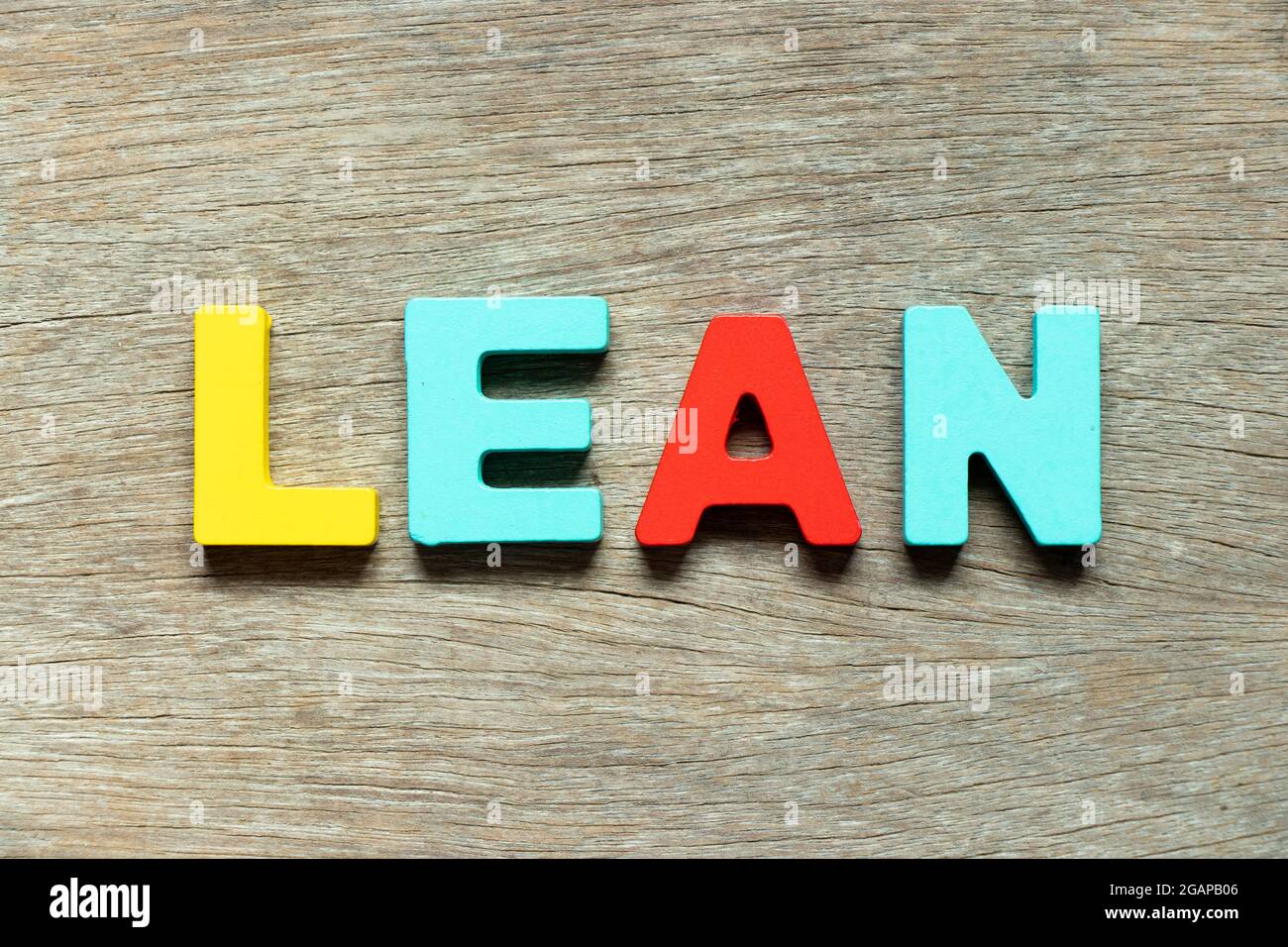 Color alphabet letter in word lean on wood background Stock Photo - Alamy