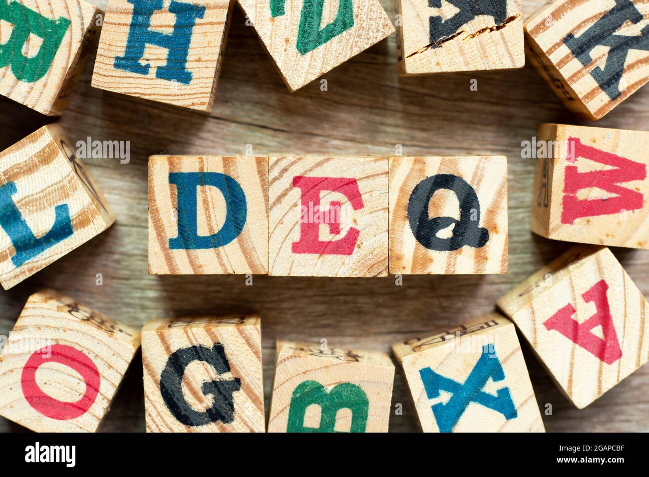 Alphabet letter block in word DEQ (Abbreviation of Delivered Ex Quay ...