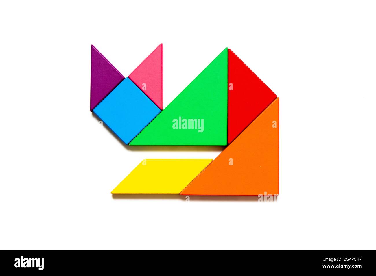 Color tangram puzzle in cat shape on white background Stock Photo - Alamy