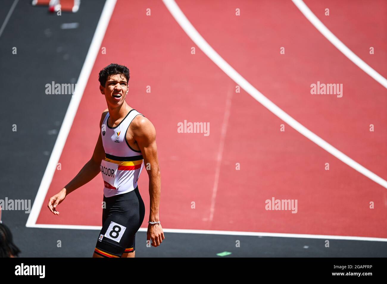 Belgian Jonathan Sacoor pictured after the heats of the men's 400m race ...