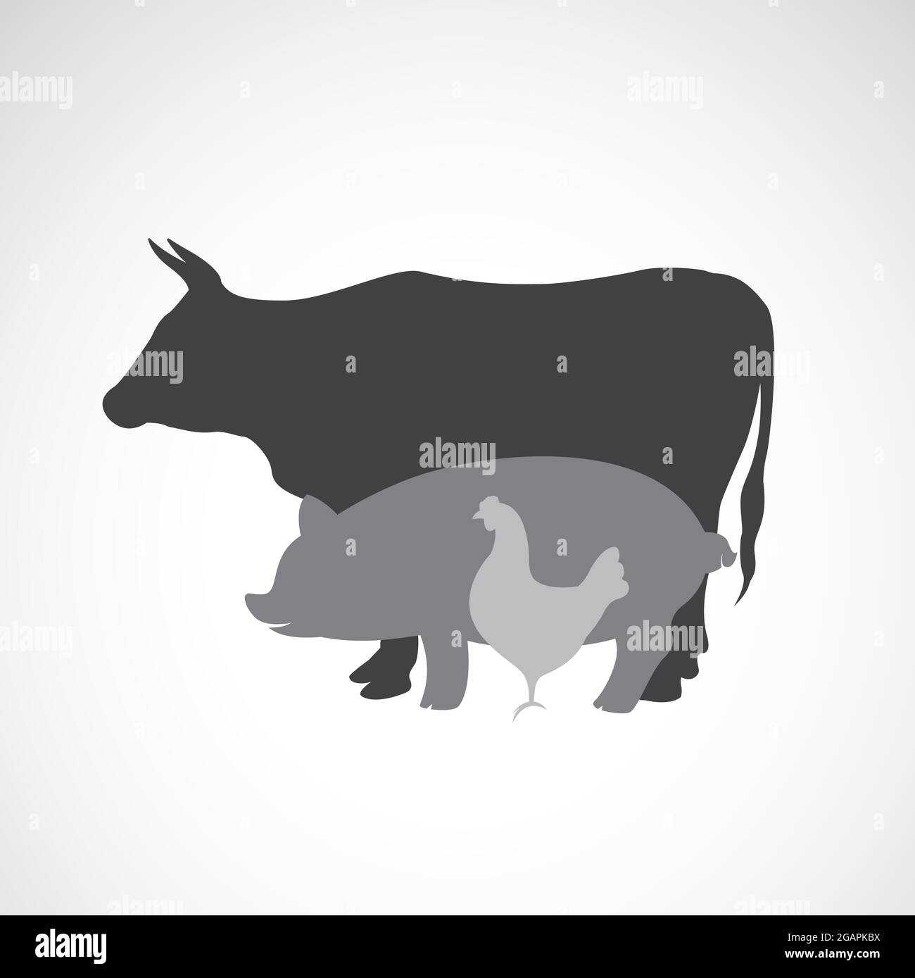 Vector group of animal farm label - cow,pig,chicken. Easy editable ...