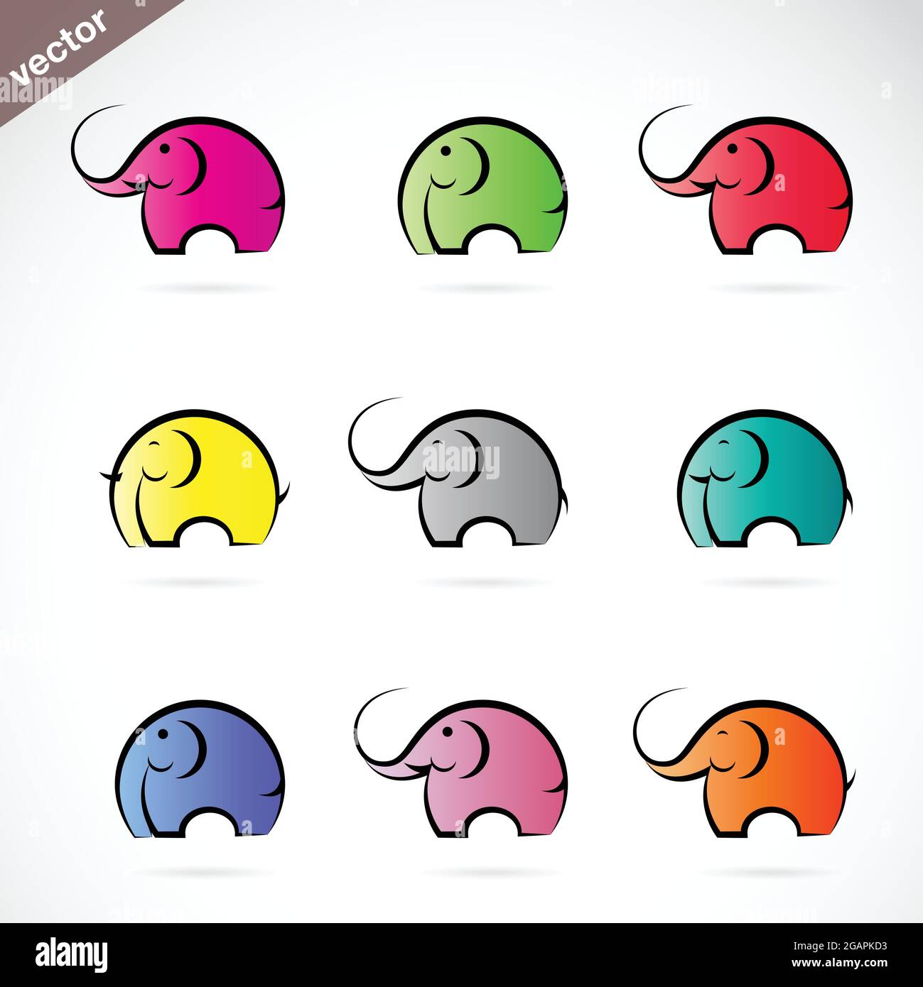 Vector group of colorful elephant on white background. Easy editable ...
