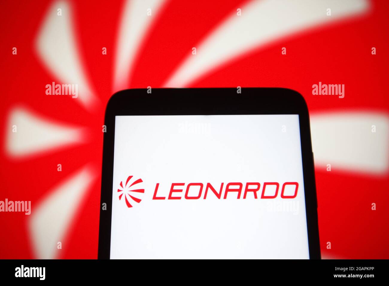 In this photo illustration, Leonardo S.p.A. company logo seen displayed ...
