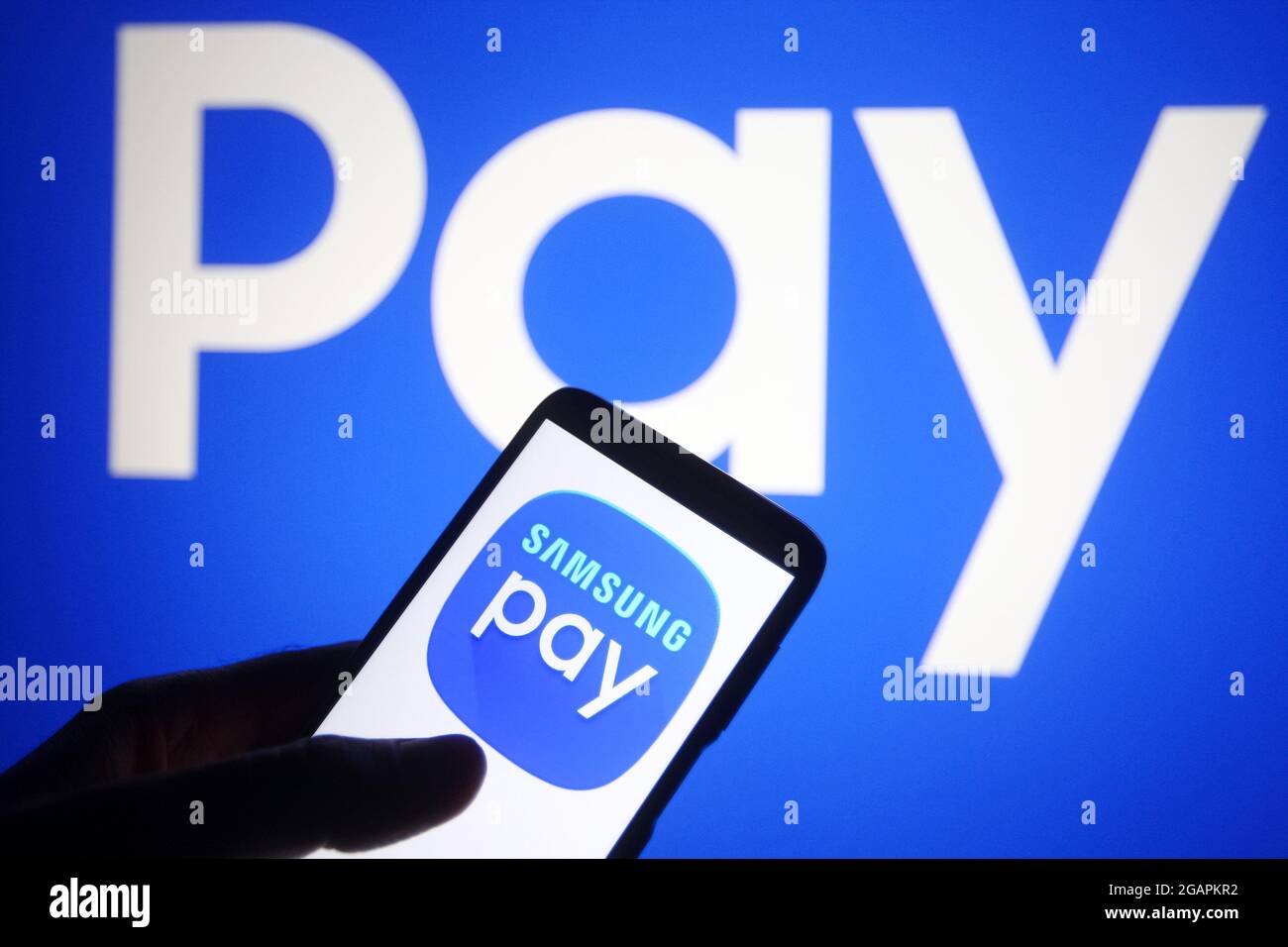 In this photo illustration, Samsung Pay logo of a mobile payment and ...