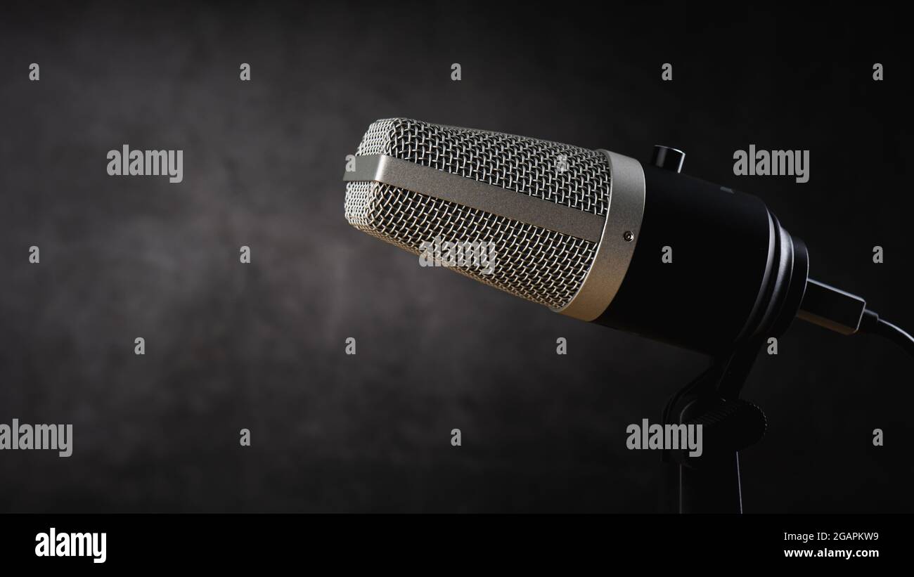 microphone for audio record or Podcast concept, single microphone on ...