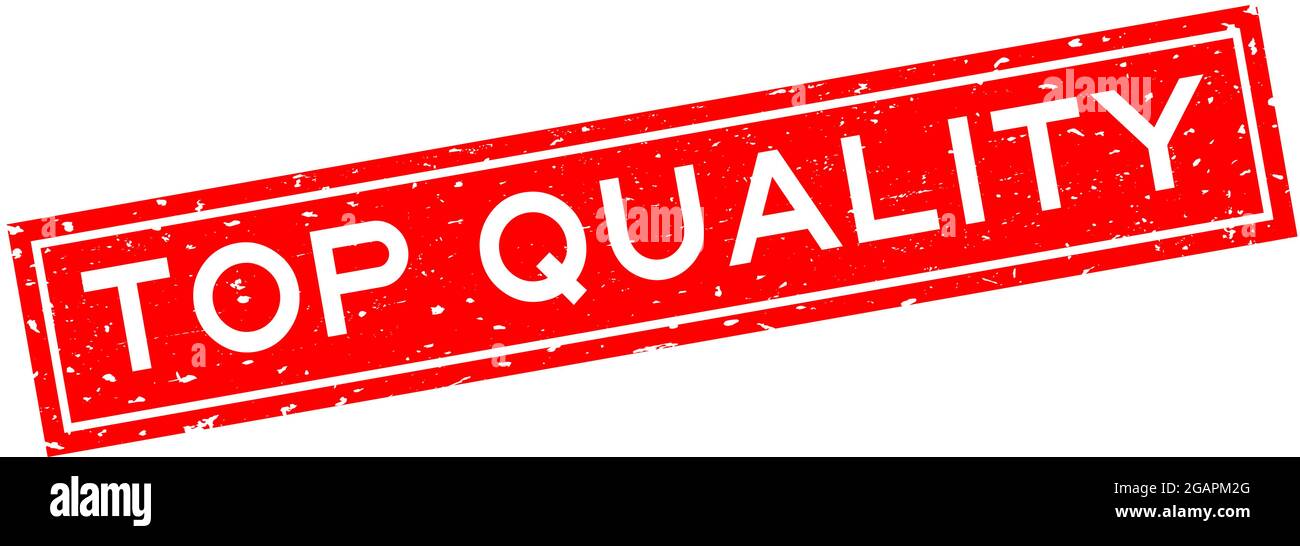 Grunge red top quality word square rubber seal stamp on white ...
